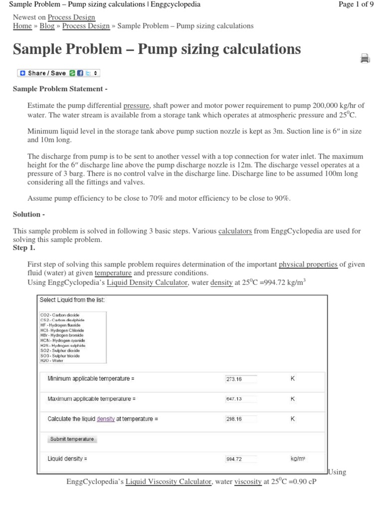 Pump Sizing | PDF | Pump | Valve