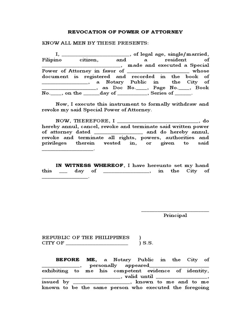 Revocation of Power of Attorney | PDF | Power Of Attorney | Notary Public