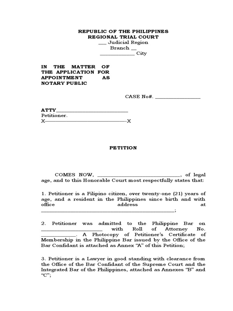 Petition For Appointment As Notary Public | PDF | Notary Public | Lawyer