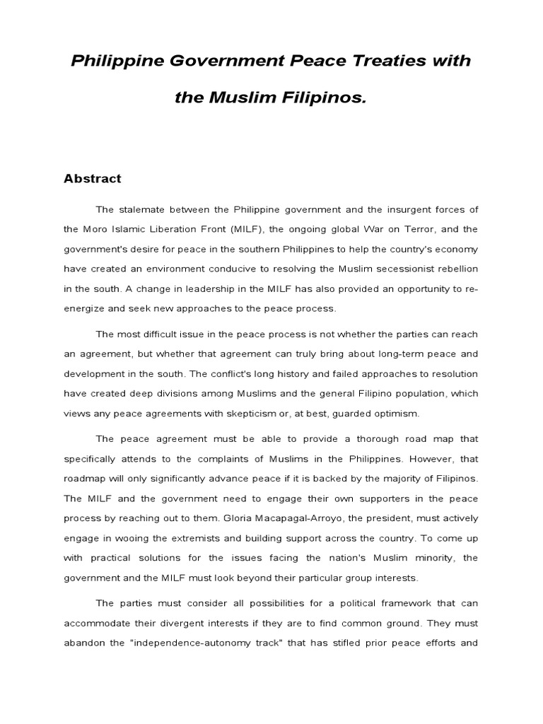 Philippine Government Peace Treaties With The Muslim Filipinos | PDF