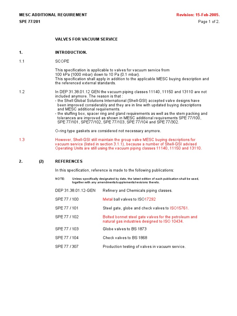 SPE 77-201 (2005) Valves For Vacuum Service | PDF | Valve | Plumbing