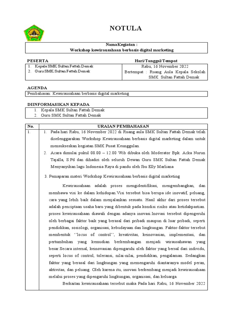 Notula Kewirausahaan Berbasis Digital Marketing | PDF