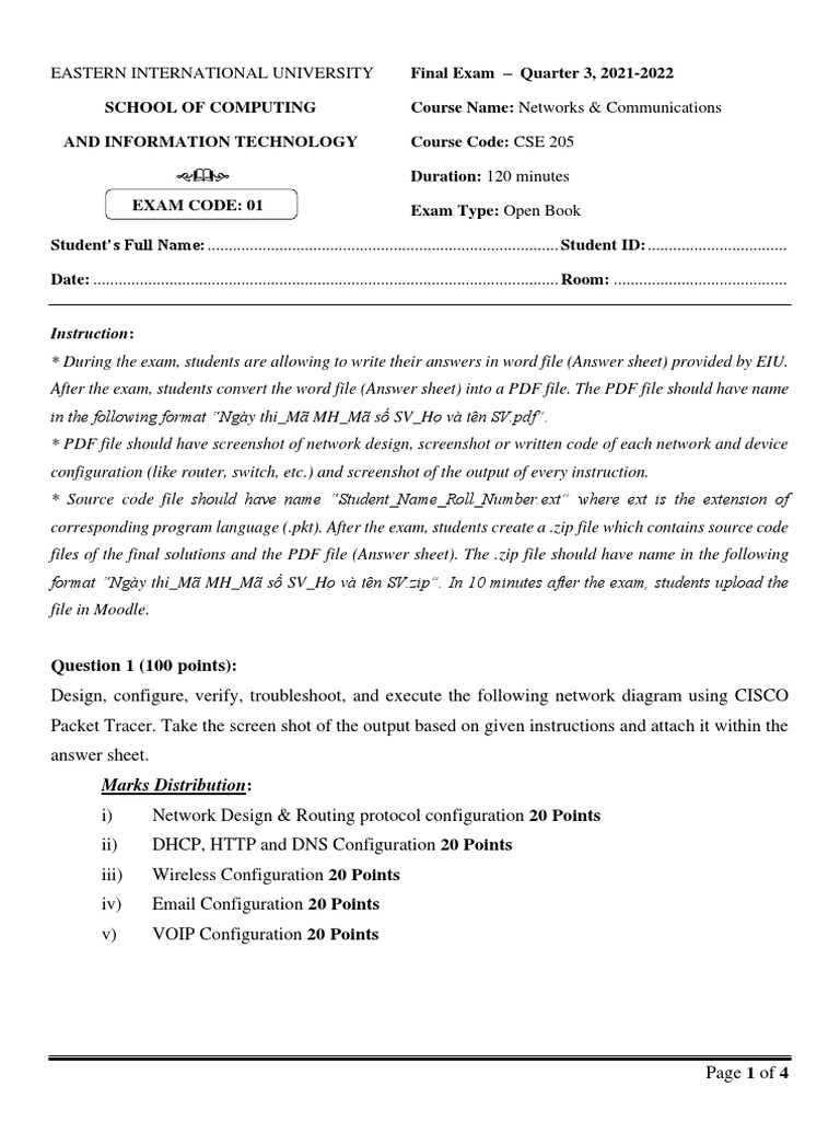CSE 205 Final Exam-Question | PDF | Router (Computing) | Routing