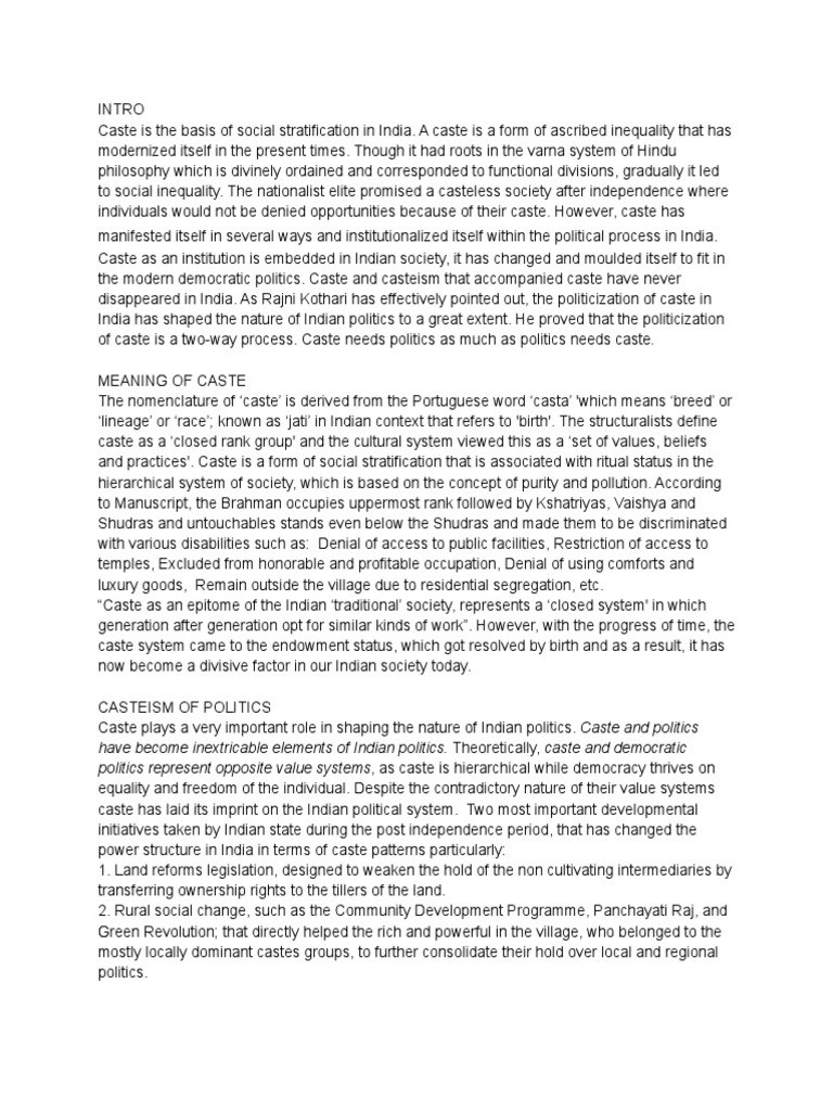 Caste & Politics | PDF | Caste | Dalit