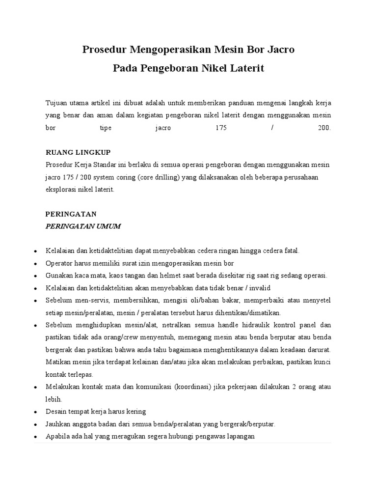 Prosedur Operasional Aman dan Efektif untuk Pengeboran Nikel Laterit ...
