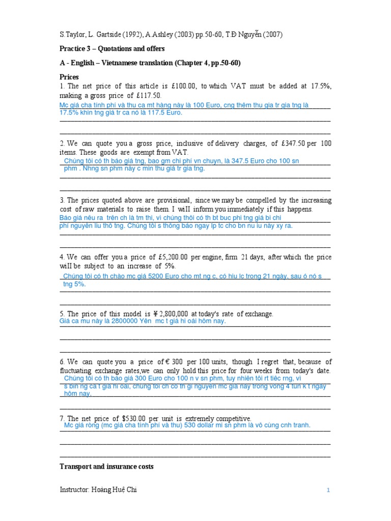 Practice Task 3 - Quotations and Offers | PDF