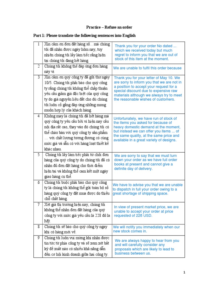 Practice - Refuse Order Task | PDF