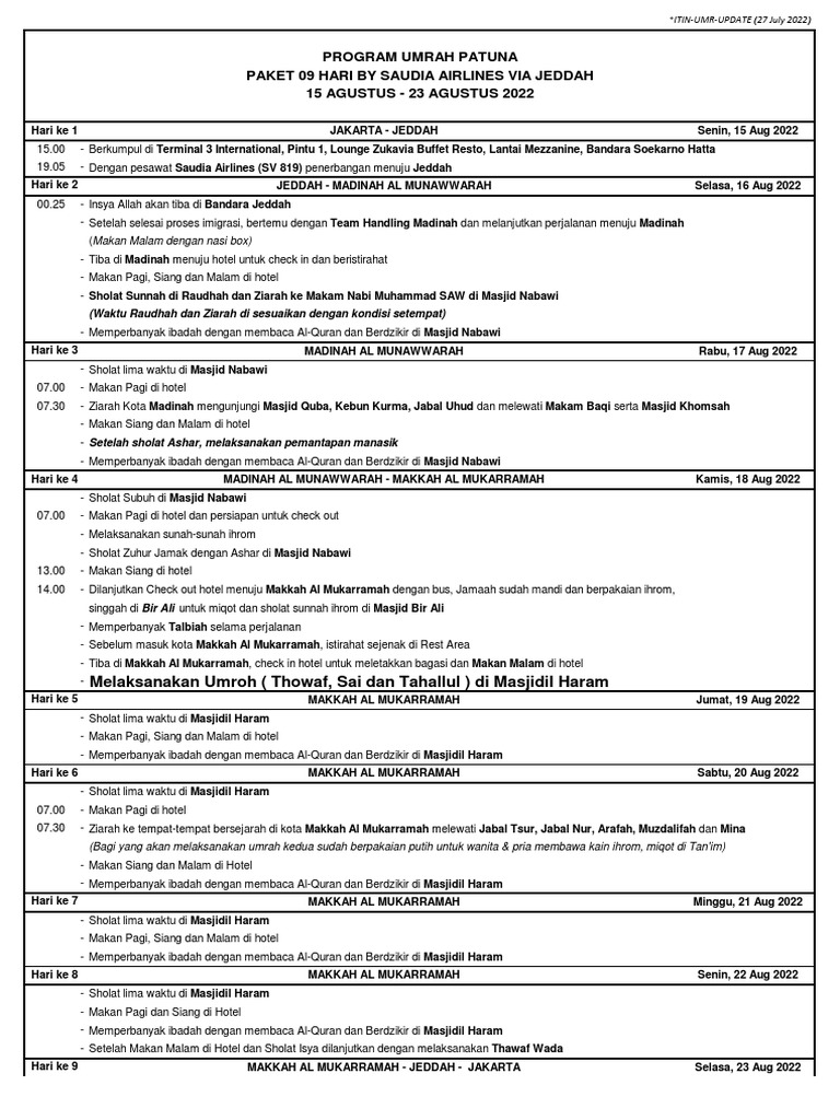 Itinerary Umrah Saudia Airlines SV 819 | PDF