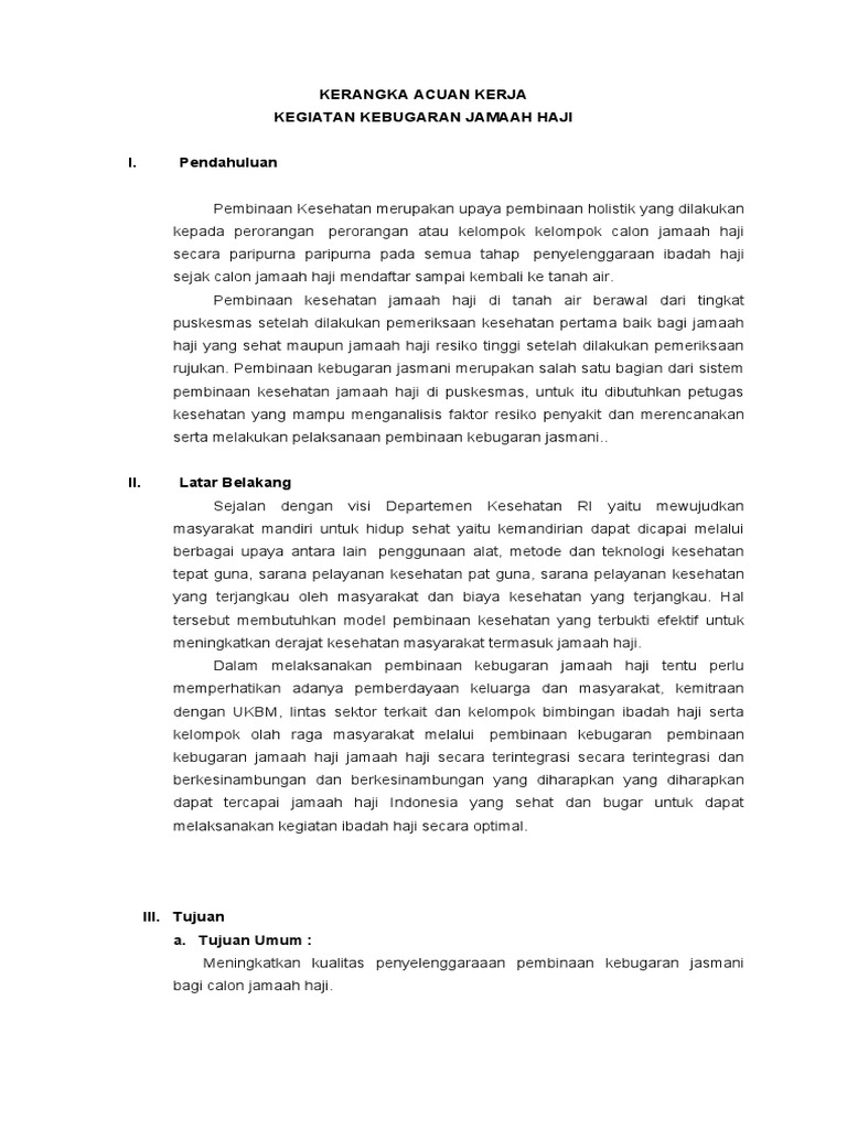 KAK KEGIATAN KEBUGARAN JAMAAH HAJI TGH | PDF