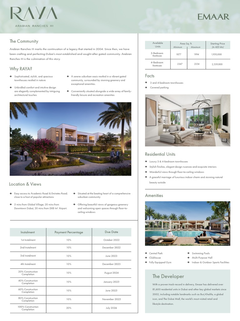 Raya - Arabian Ranches 3 - Fact Sheet | PDF
