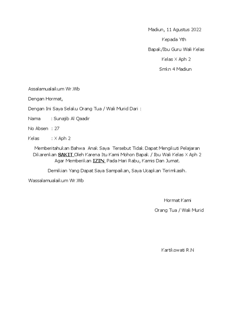 Surat Izin Sekolah | PDF