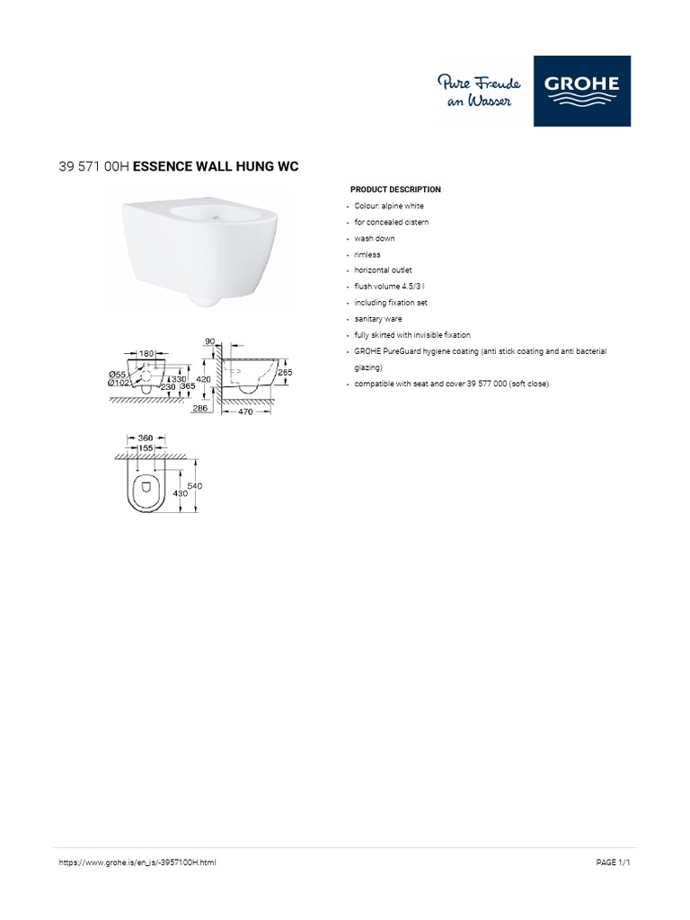 Rimless Wall Hung WC with Hygiene Coating | PDF