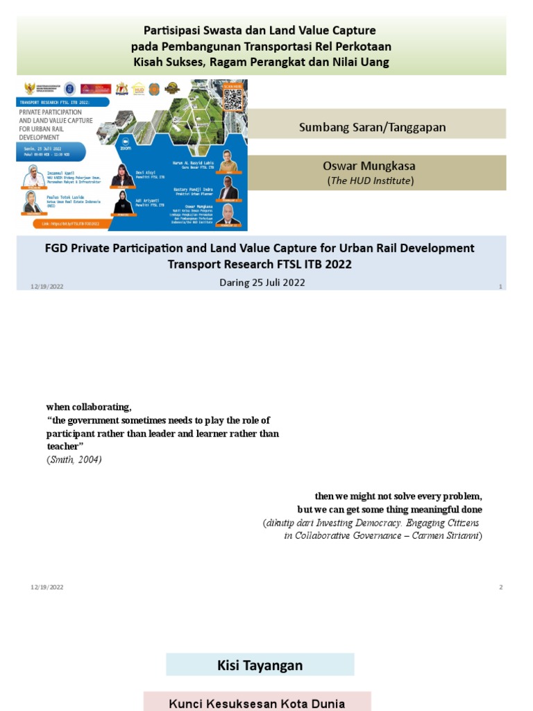 Partisipasi Swasta Dan Land Value Capture Pada Pembangunan Transportasi ...