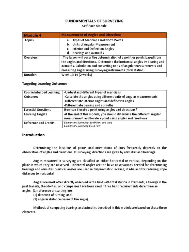 MODULE 4 Fundamentals of Surveying 02022022 | PDF | Surveying | Angle