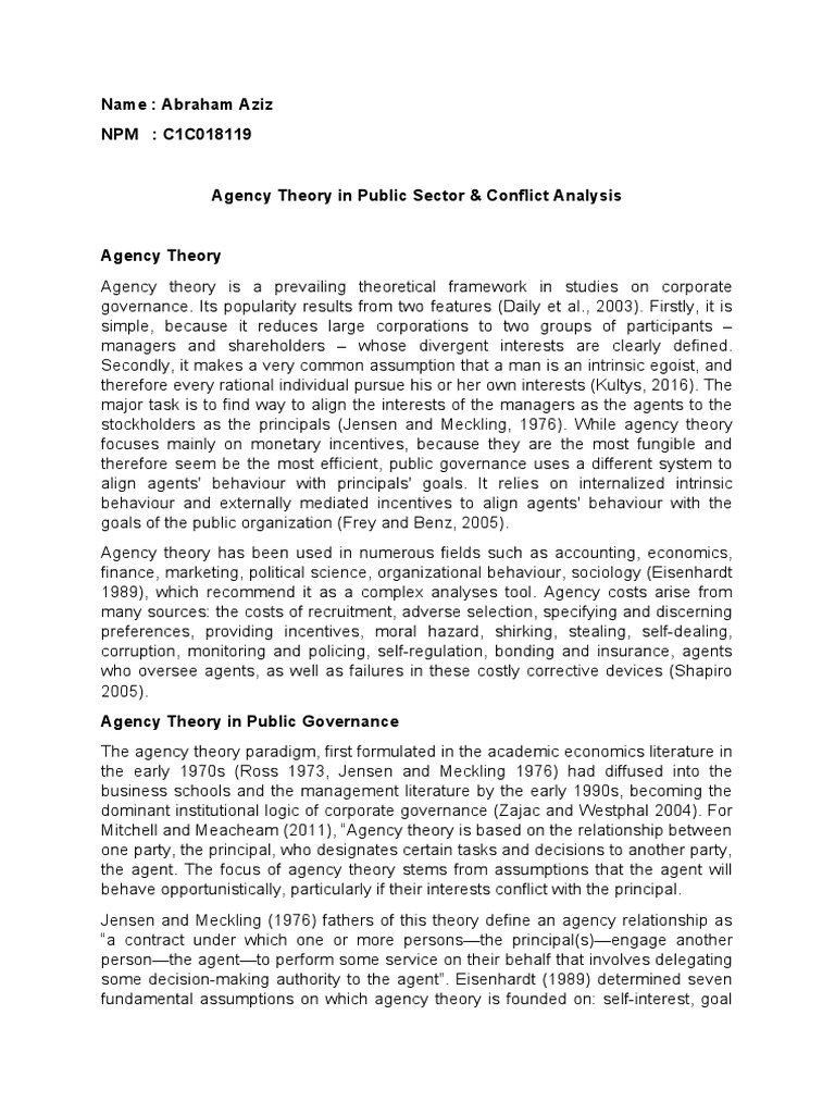 Agency Theory in Public Sector | PDF | Cooperative | Governance
