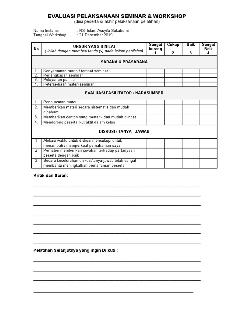 Evaluasi Seminar Dan Workshop | PDF