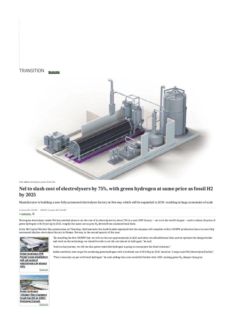 Nel To Salsh Cost of Electrolyser | PDF