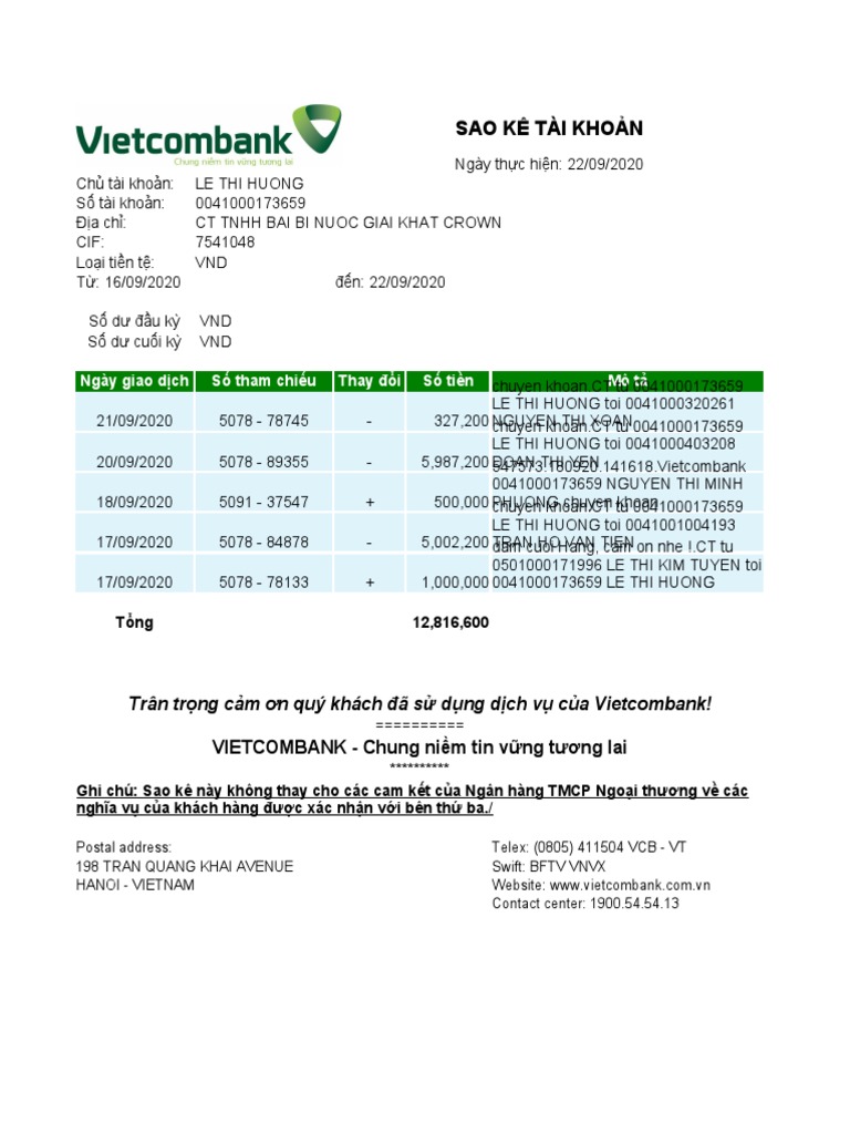 Vietcombank Account Statement | PDF