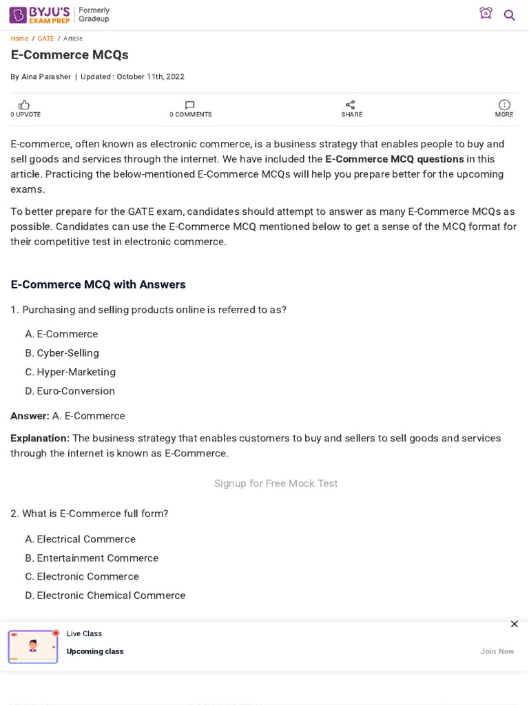 E-Commerce MCQs With Answers (GATE Notes) | PDF | Cooking, Food & Wine