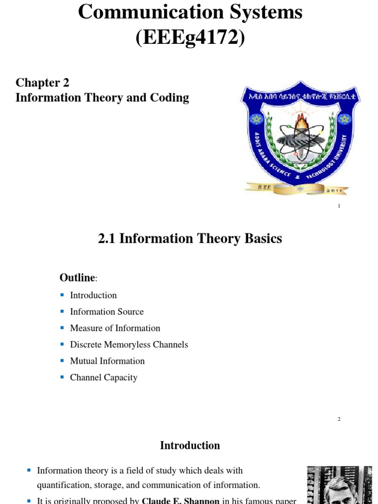 Communication Systems Chapter 2 Info Theory & Coding | PDF | Information | Applied Mathematics