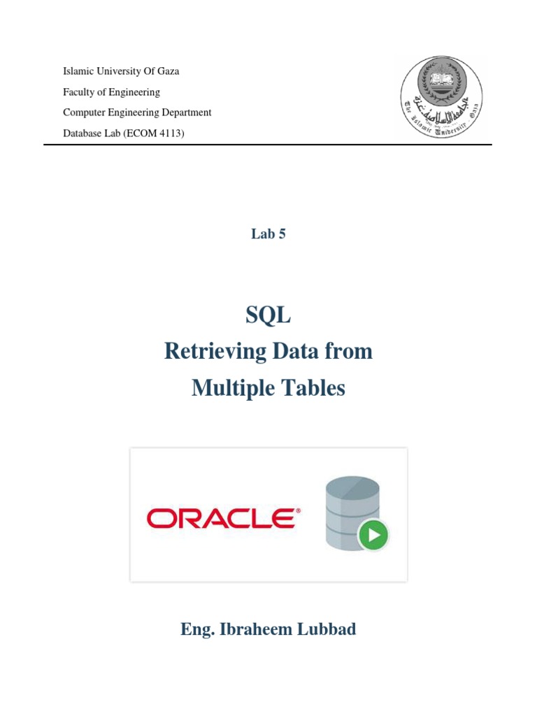 Db Lab 5 Retrieving Data From Multiple Tables Pdf Computer Data Information 