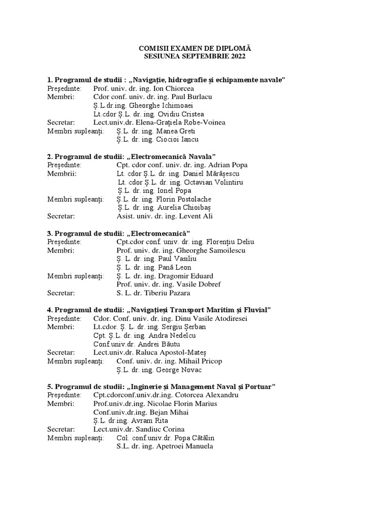 Comisii Examen de Diploma | PDF
