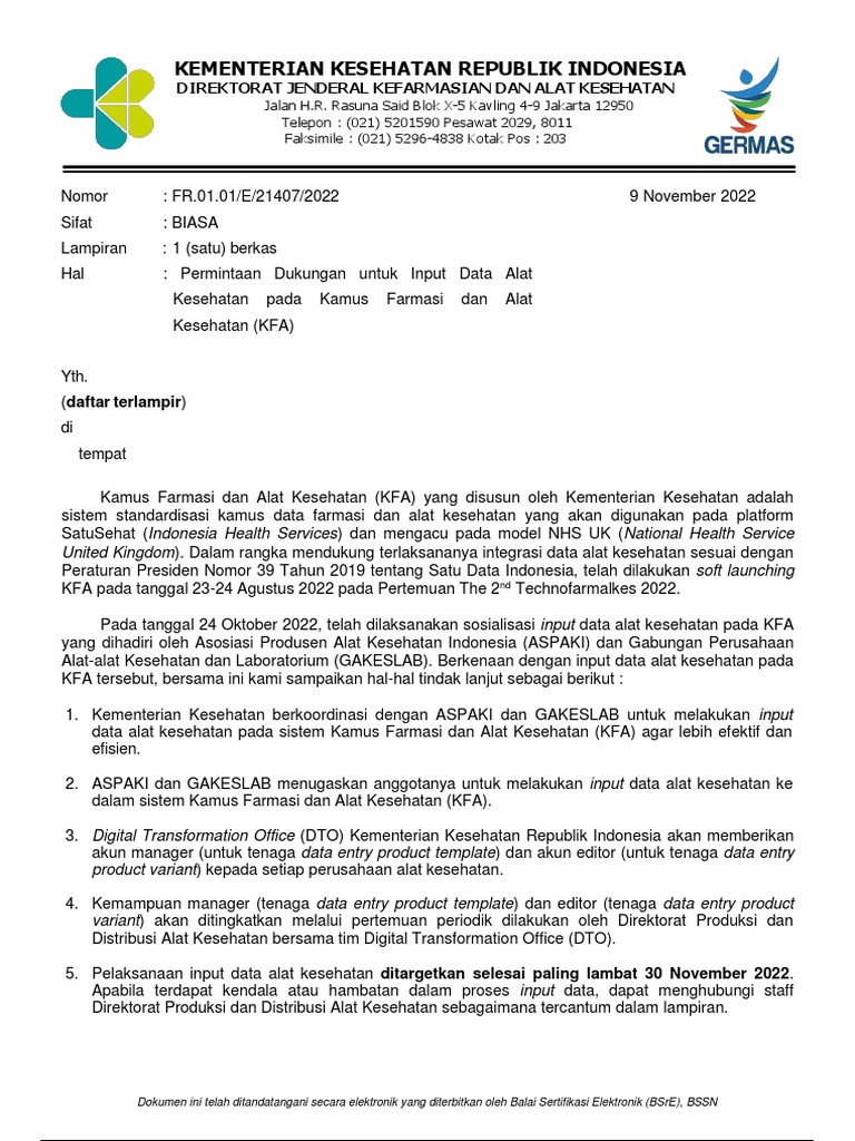 Permintaan Dukungan Untuk Input Data Alat Kesehatan Pada Kamus Farmasi Dan Alat Kesehatan (KFA ...