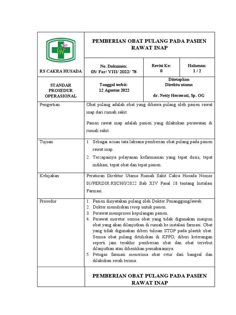 Prosedur Obat Pulang Pasien Rawat Inap | PDF