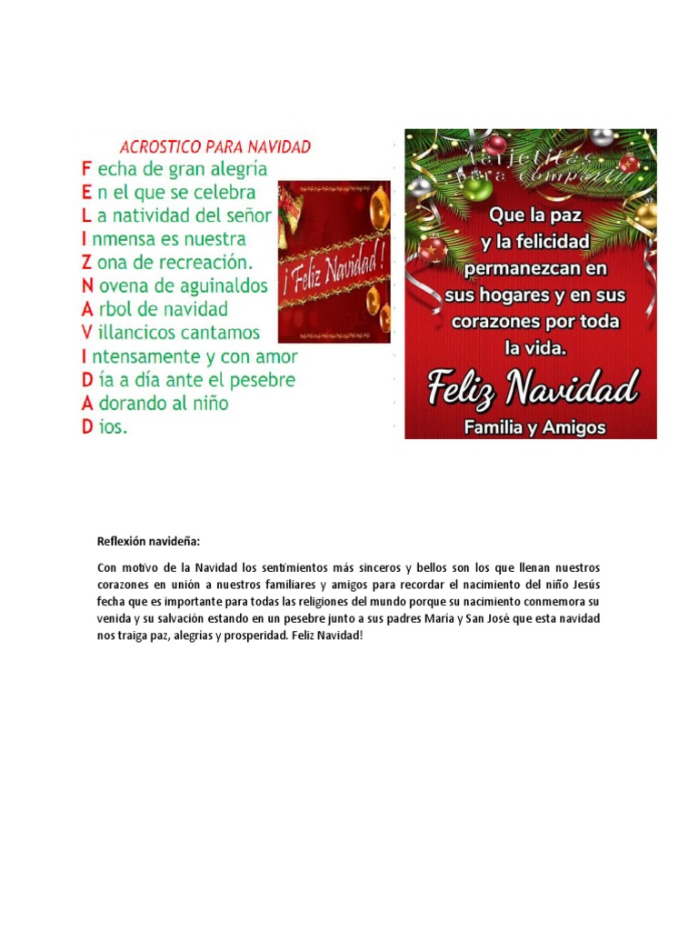 Acróstico Navideño y Reflexión Navideña | PDF