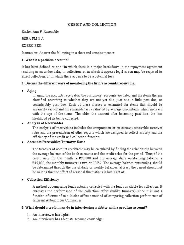 Monitoring Accounts Receivable: Techniques for Analyzing Problem ...