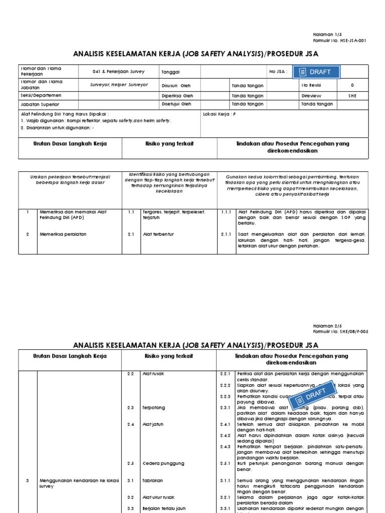 Pustek JSA Pekerjaan Survey 1 3 | PDF