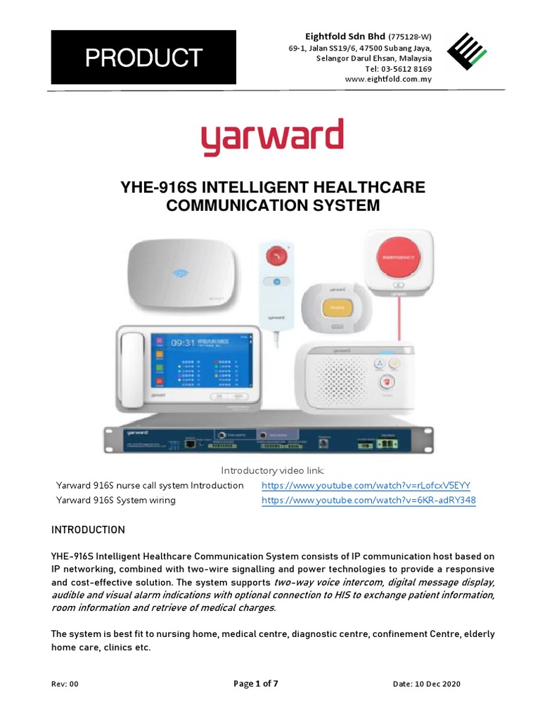 Yarward 916S Nurse Call System Overview | PDF | Computer Network | Wireless