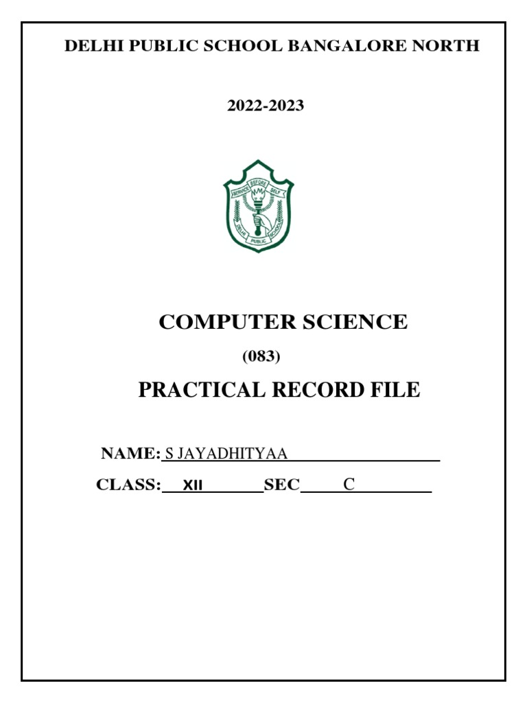 Computer Science Practical Record XII | PDF | Parameter (Computer Programming) | Function ...