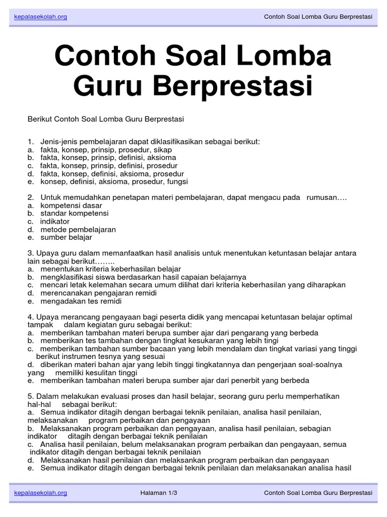 Guru Berprestasi Contoh Soal Lomba | PDF