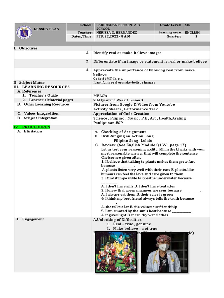 English 6, Co1 Nerissa G. Hernandez | PDF | Reality | Imagination