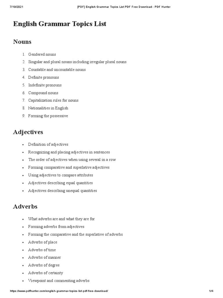 English Grammar Topics List PDF Free Download PDF Hunter | PDF ...