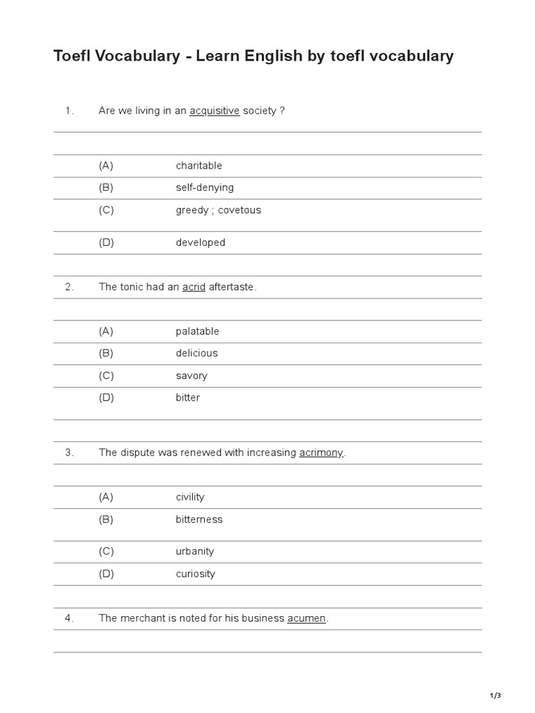 Toefl Vocab 3 | PDF