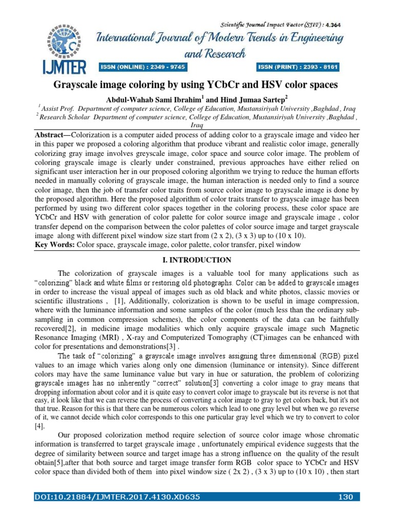 Grayscale Image Coloring by Using Ycbcr and HSV Color Spaces | Download ...