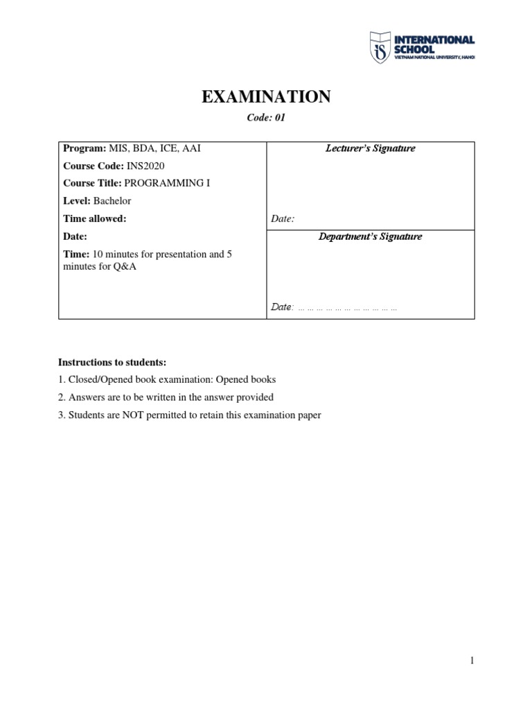 INS2020 Programming I Year 2022 | PDF | Programming | Computer Program