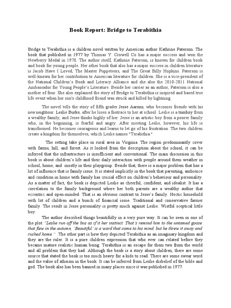 Bridge to Terabithia Book Report Summary | PDF | General Fiction