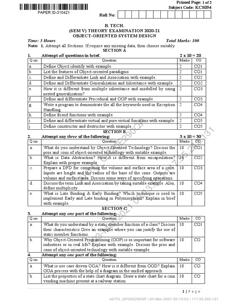 Object Oriented System Design Kcs 054 Pdf Object Oriented Programming Computer Programming 8888