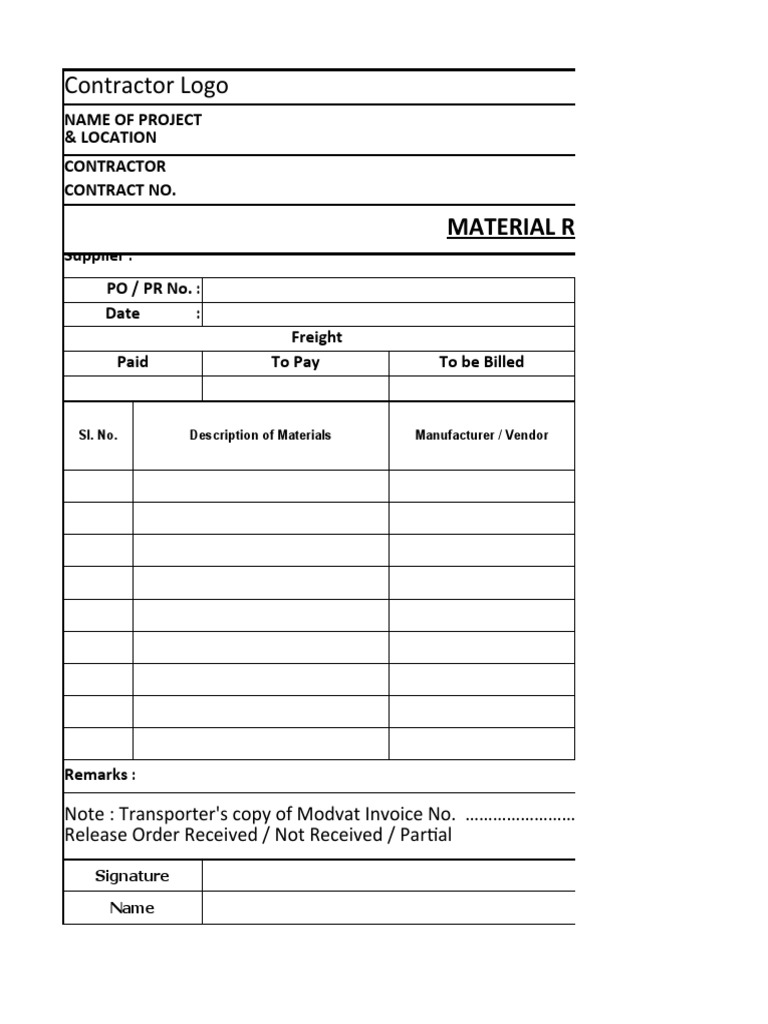 Material Receiving Report | PDF