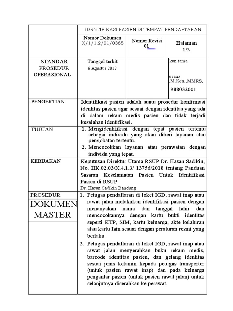 Standar Identifikasi Pasien RSUP | PDF