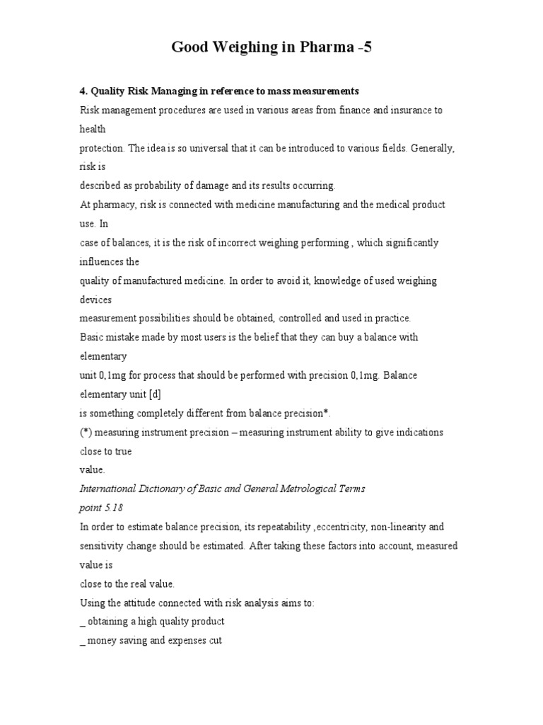 Good Weighing in Pharma - 5 | PDF | Risk | Risk Management
