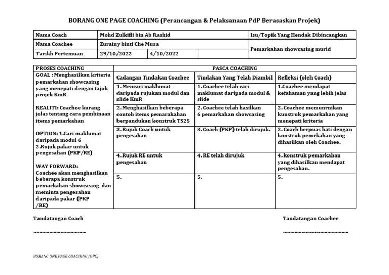 One Page Coaching - PKP GKMP KMR PBL | PDF