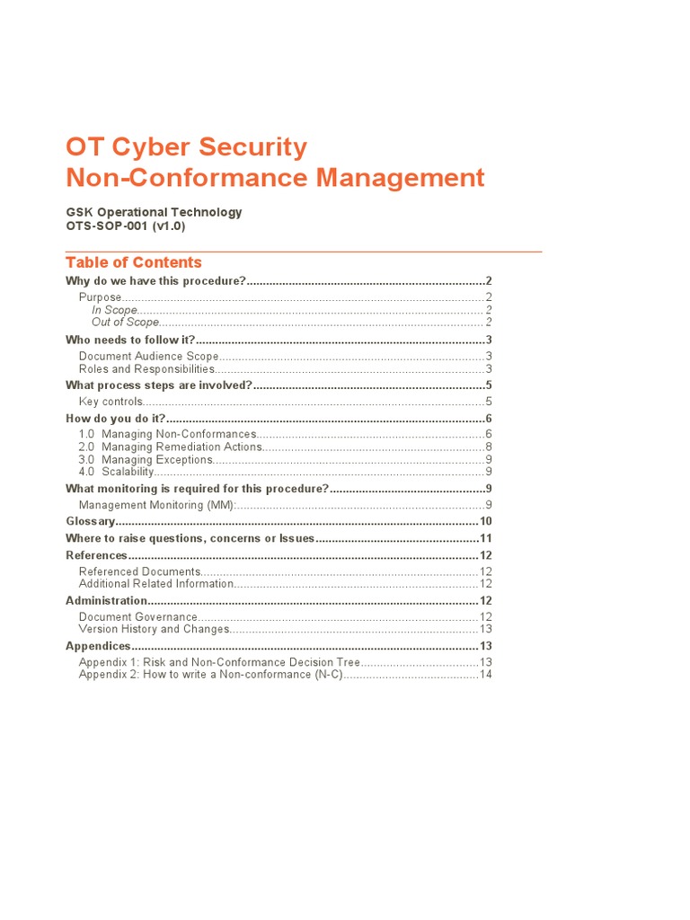 OT Cyber Security Non-Conformance Management | PDF | Risk | Computer Security