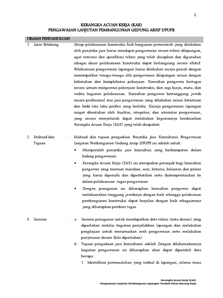 KAK Lanjutan Pembangunan Gedung Arsip DPUPR | PDF