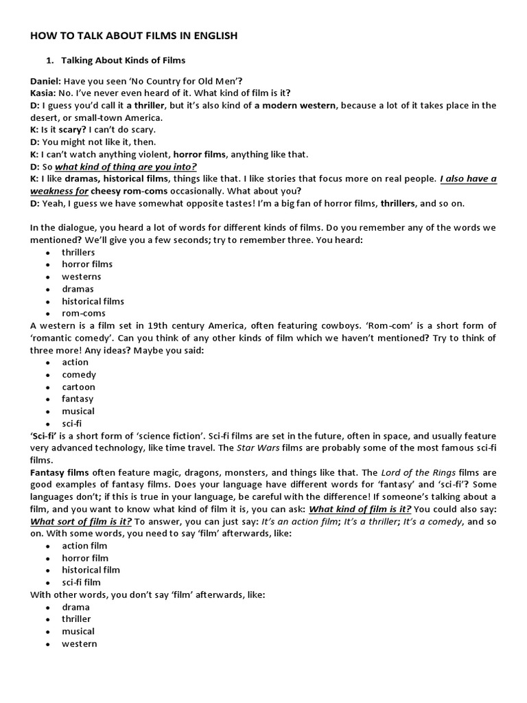Talk About Movies Films | PDF | Language Arts & Discipline | Art