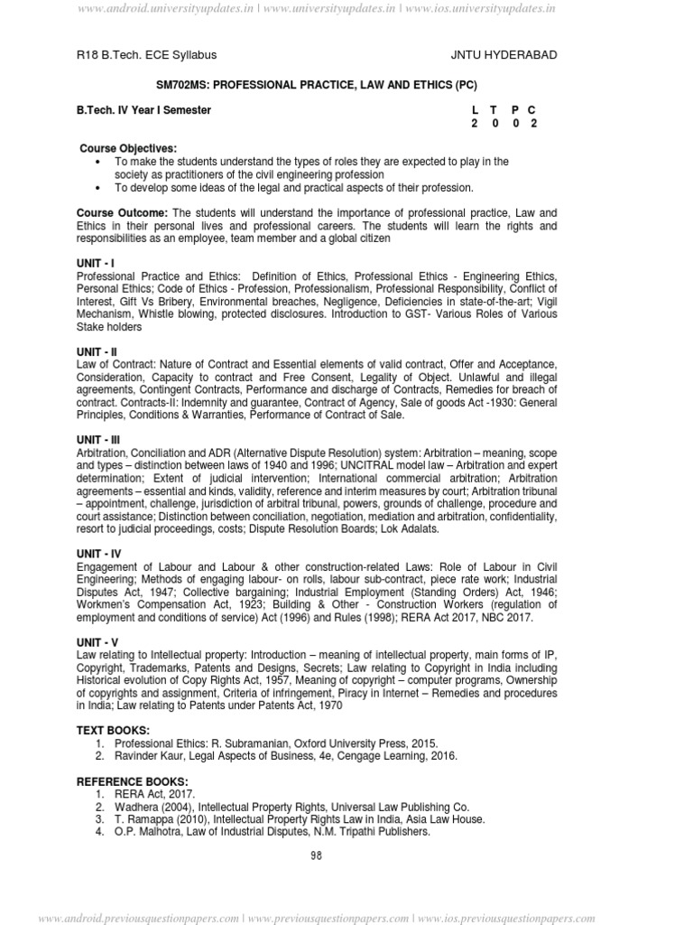 R18 B.Tech. ECE Syllabus Jntu Hyderabad: B.Tech. IV Year I Semester L T P C 2 0 0 2 | PDF ...