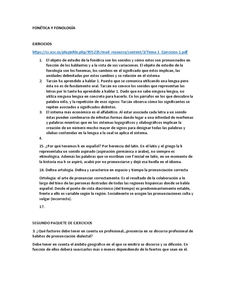 Ejercicios de Fonética y Fonología | PDF | Palabra | Fonología